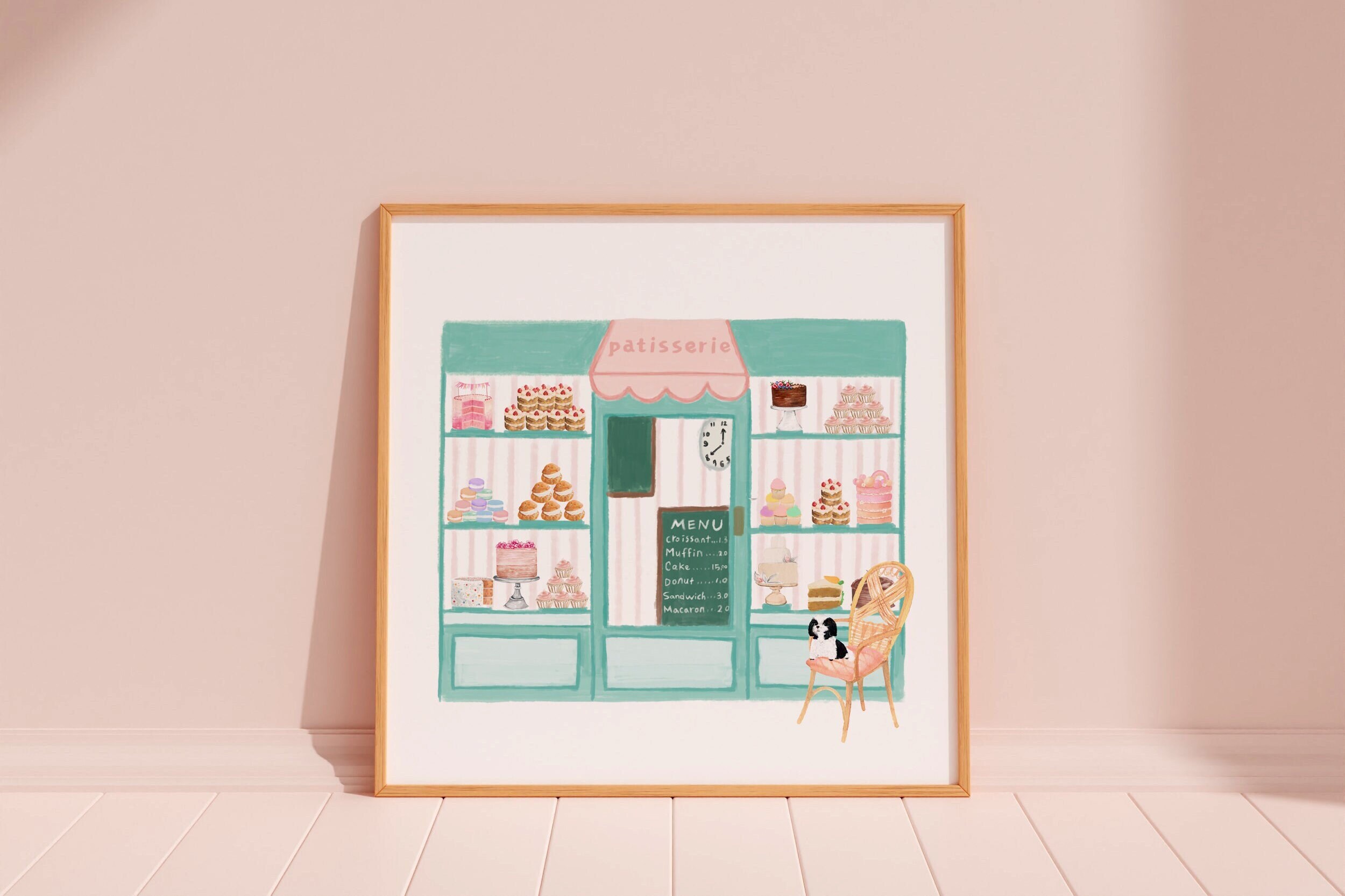 Cottagecore Wall Art Bakery Storefront Illustration Puppy Wall - Etsy