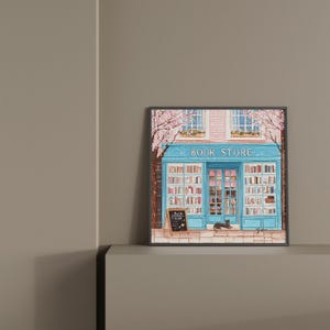 Bookshop Wall Art Vintage Bookstore With Cute Cat Illustration Cozy ...