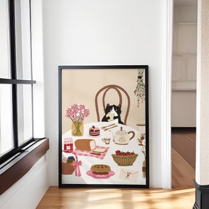 Toast Cat Print Coffee Dessert Print Coffee Cat Poster Bread Cat ...