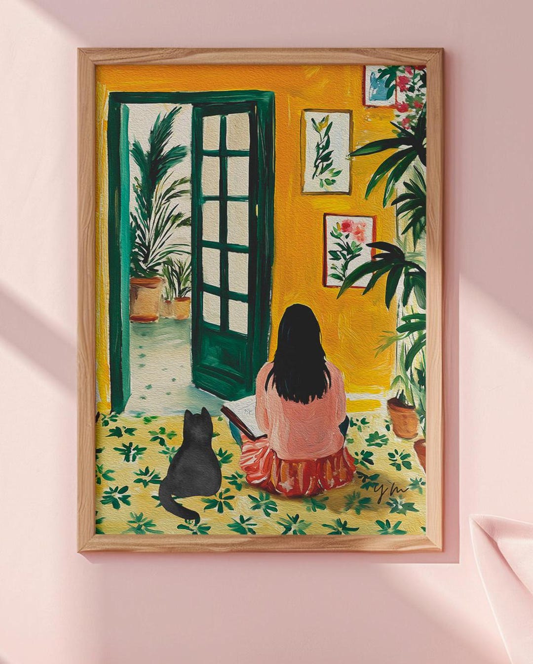 Crazy Cat Lady Art Print Poster Kitty Illustration Leaf Fig Plant Wall ...