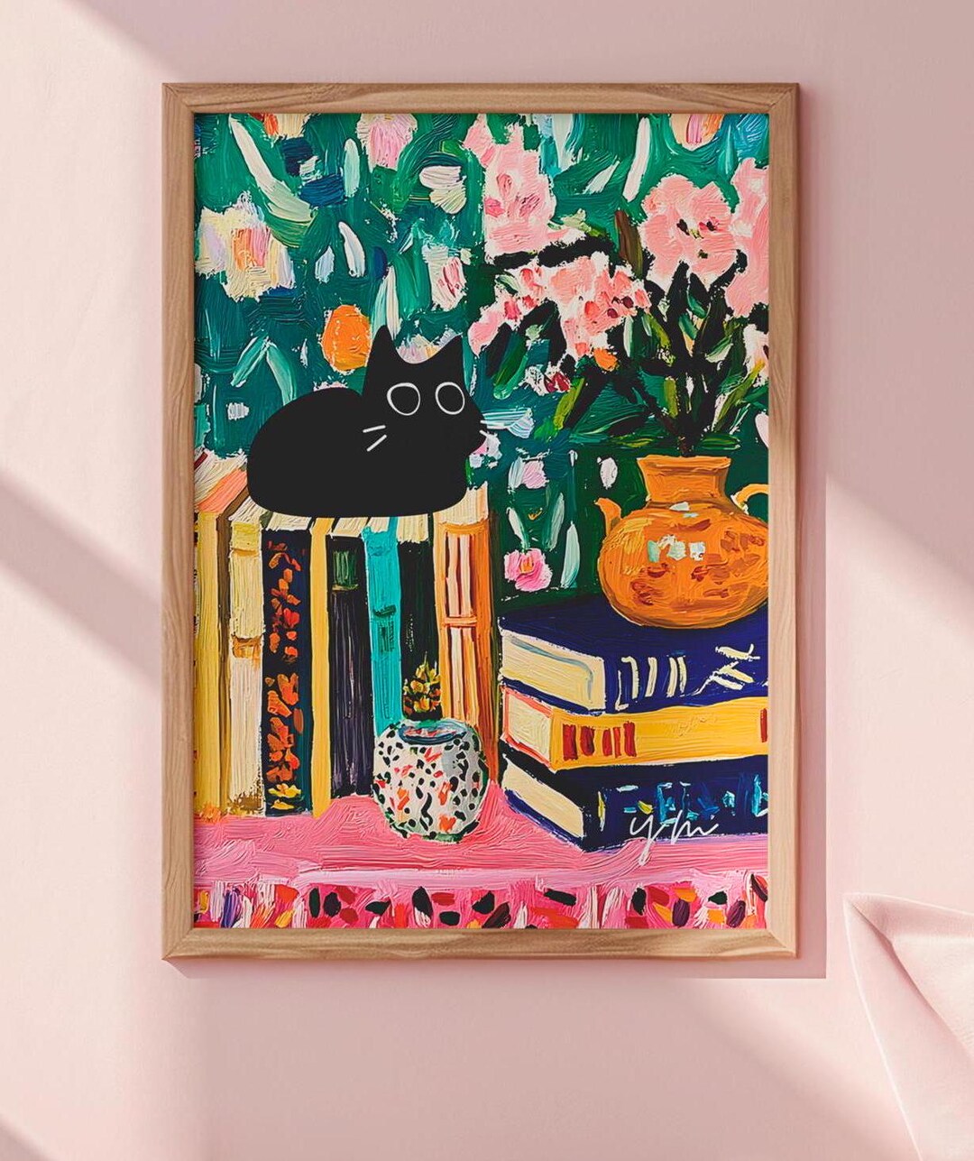 Vibrant Colorful Cat and Book Poster Academia Decor Library Week Wall ...