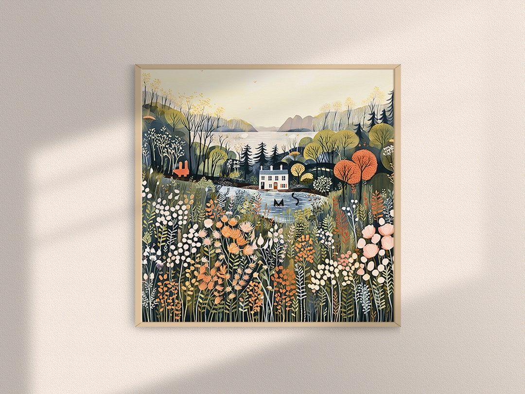 Greenery Poster Square Rare Find Landscape Art Print Black Cat in the ...