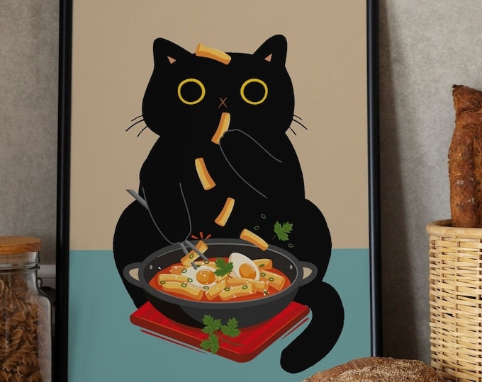 French Cafe Cat Print Kitchen Decor Coffee Lover Coffee Gift Printable ...