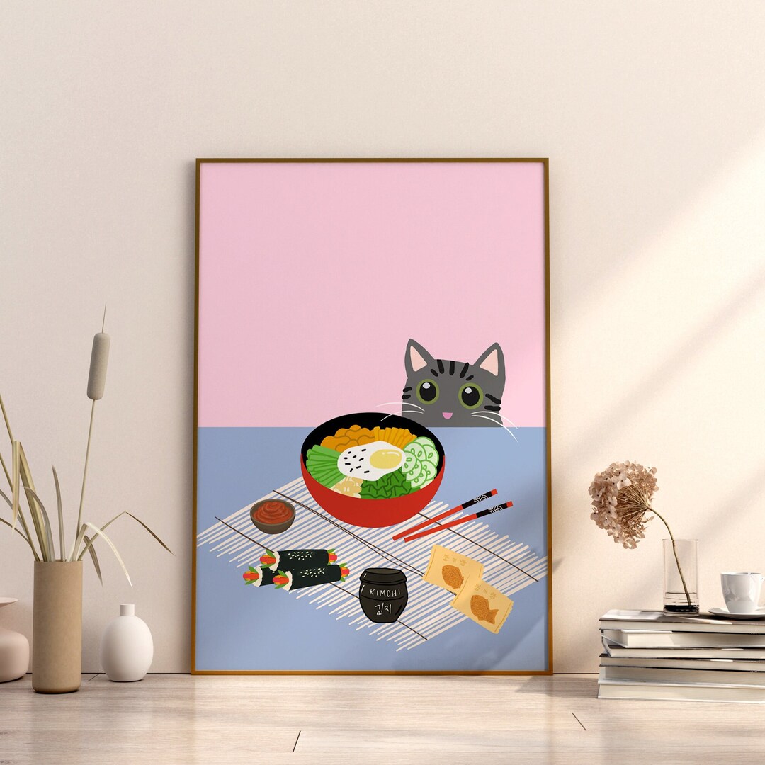 Bibimbap Kimchi Kimbap Korean Sushi Street Food Fish Bread Poster ...