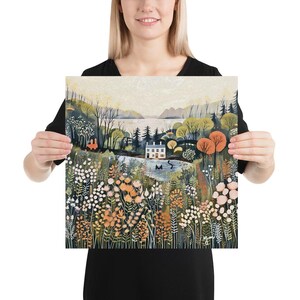 Greenery Poster Square Rare Find Landscape Art Print Black Cat in the ...