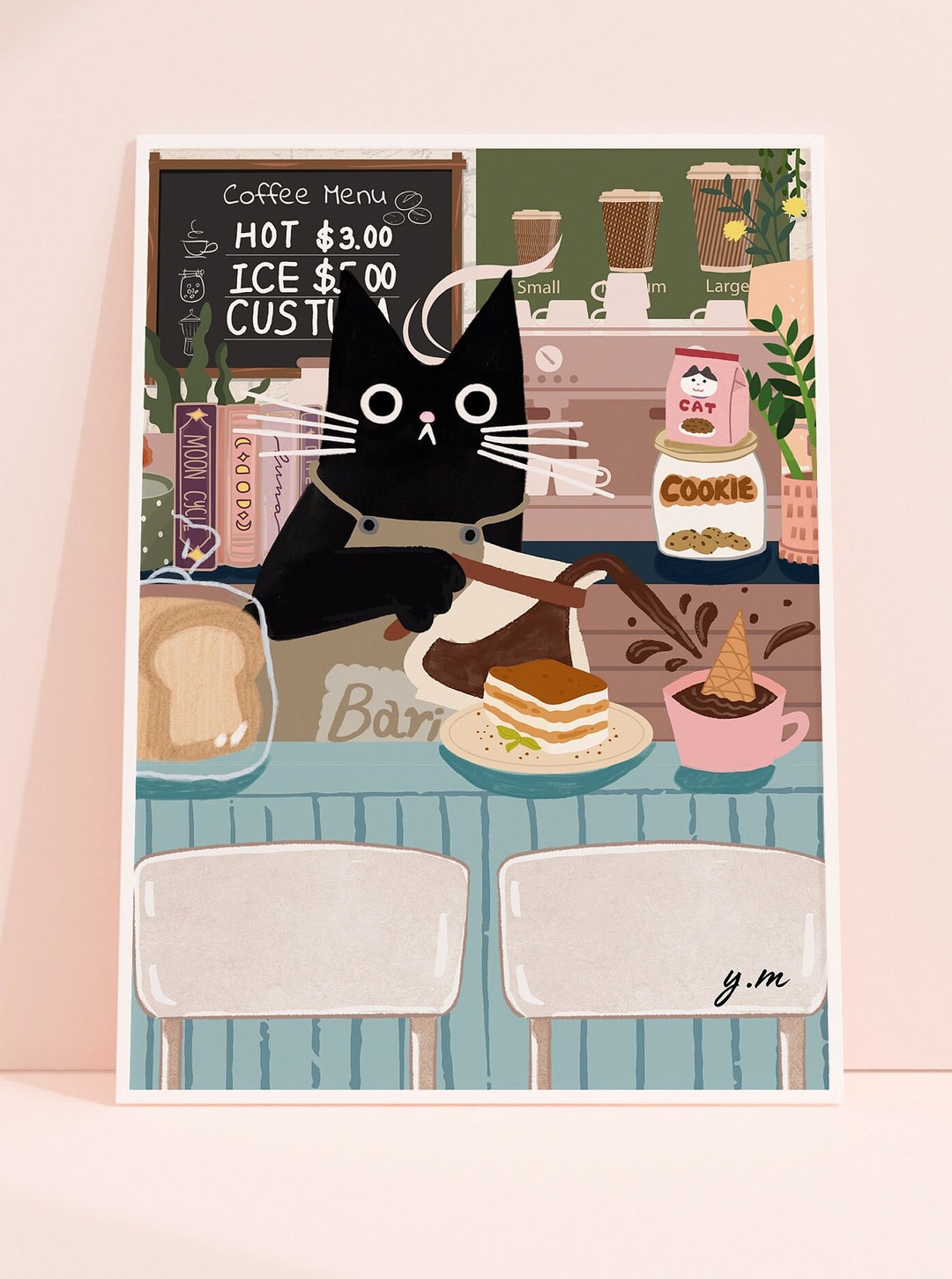 French Cafe Cat Print Kitchen Decor Coffee Lover Coffee Gift Printable ...
