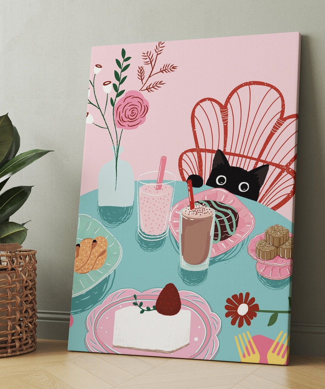 Dessert Print Donut Cake Bakery Poster Black Cat Kitchen Printable ...