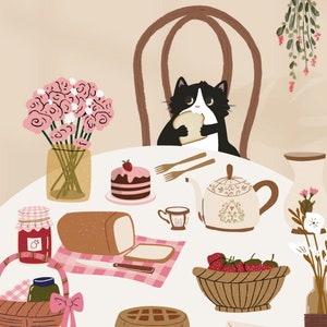 Toast Cat Print Coffee Dessert Print Coffee Cat Poster Bread Cat ...