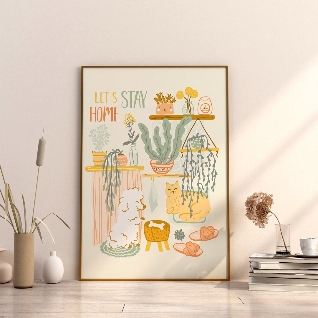 Boho Cat and Plant Wall Art Printable Cat House Wall Art Cat Plant ...