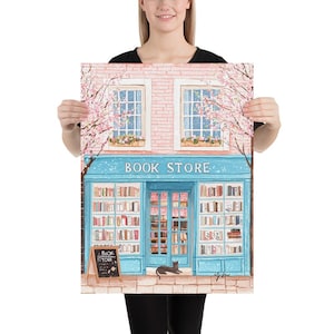 Bookshop Wall Art Vintage Bookstore With Cute Cat Illustration Cozy ...