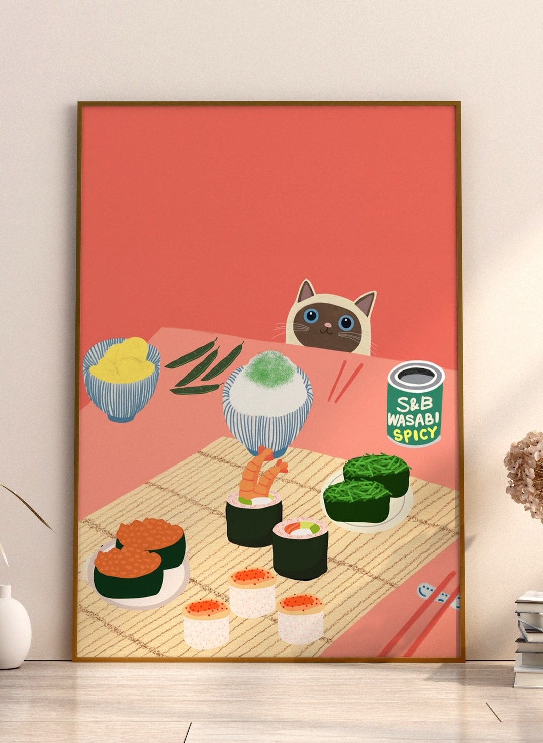 Japanese Siamese Cat Lover Unique Gift Maneki Neko Sushi Black Cat ...