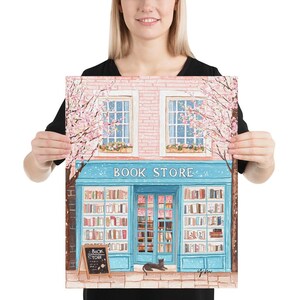 Bookshop Wall Art Vintage Bookstore With Cute Cat Illustration Cozy ...