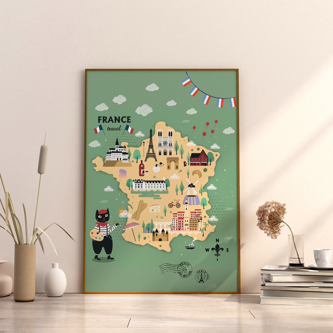 France Map Poster France Illustrated Map Printable Wall Art Print ...