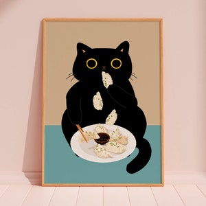 Dumpling Wall Art Black Cat Print Dim Sum Poster Wall Art Digital File ...