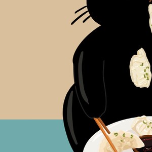 Dumpling Wall Art Black Cat Print Dim Sum Poster Wall Art Digital File ...
