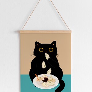 Dumpling Wall Art Black Cat Print Dim Sum Poster Wall Art Digital File ...
