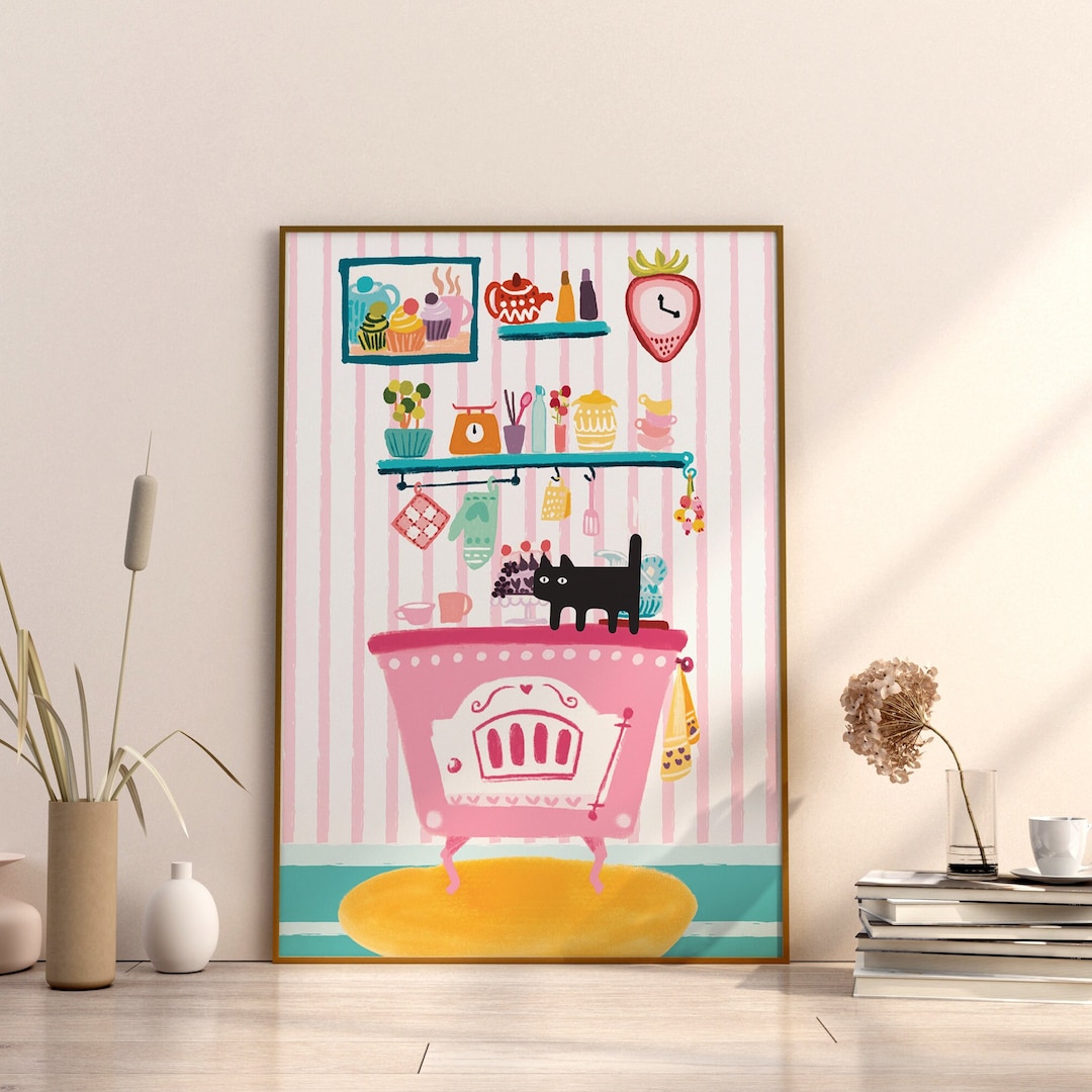 Kitchen Print Cat Chef Pastel Cottagecore Print Breakfast Painting ...