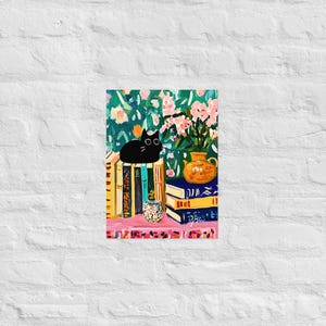 Vibrant Colorful Cat and Book Poster Academia Decor Library Week Wall ...