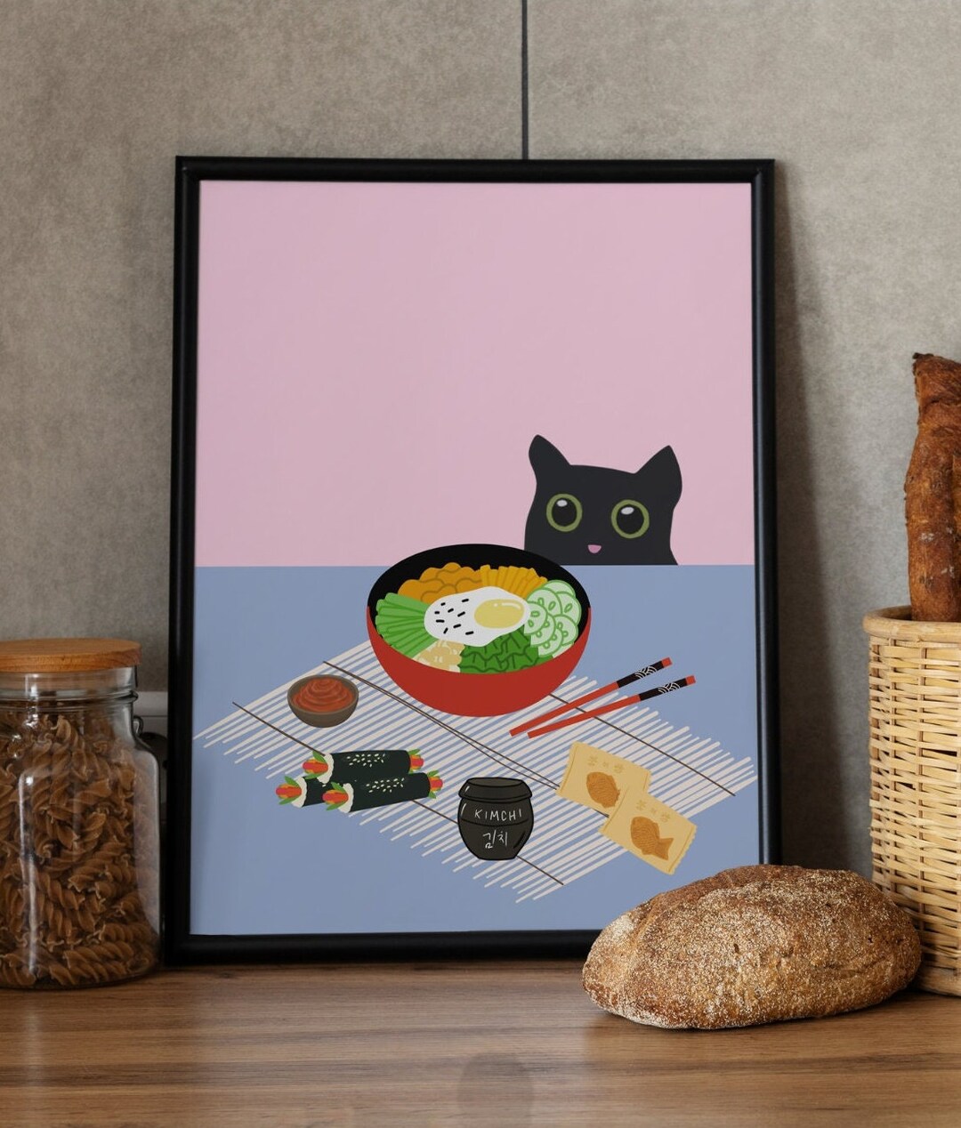 Bibimbap Kimchi Kimbap Korean Sushi Street Food Fish Bread Poster ...