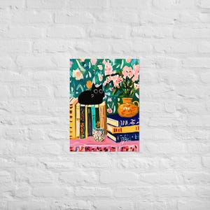 Vibrant Colorful Cat and Book Poster Academia Decor Library Week Wall ...