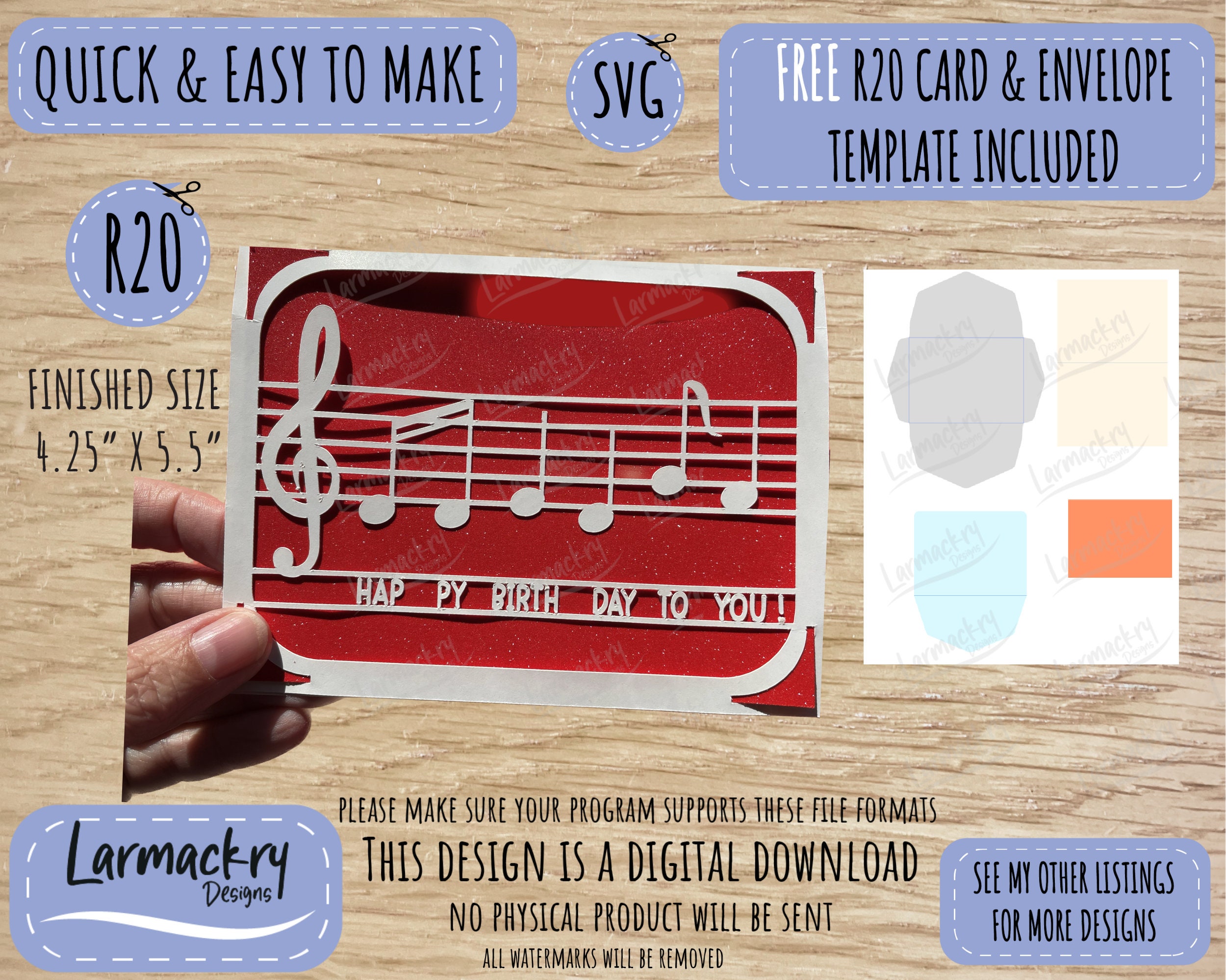 Birthday Card, Card Svg, Music Svg, Music Card, R20 Design, Insert Card ...