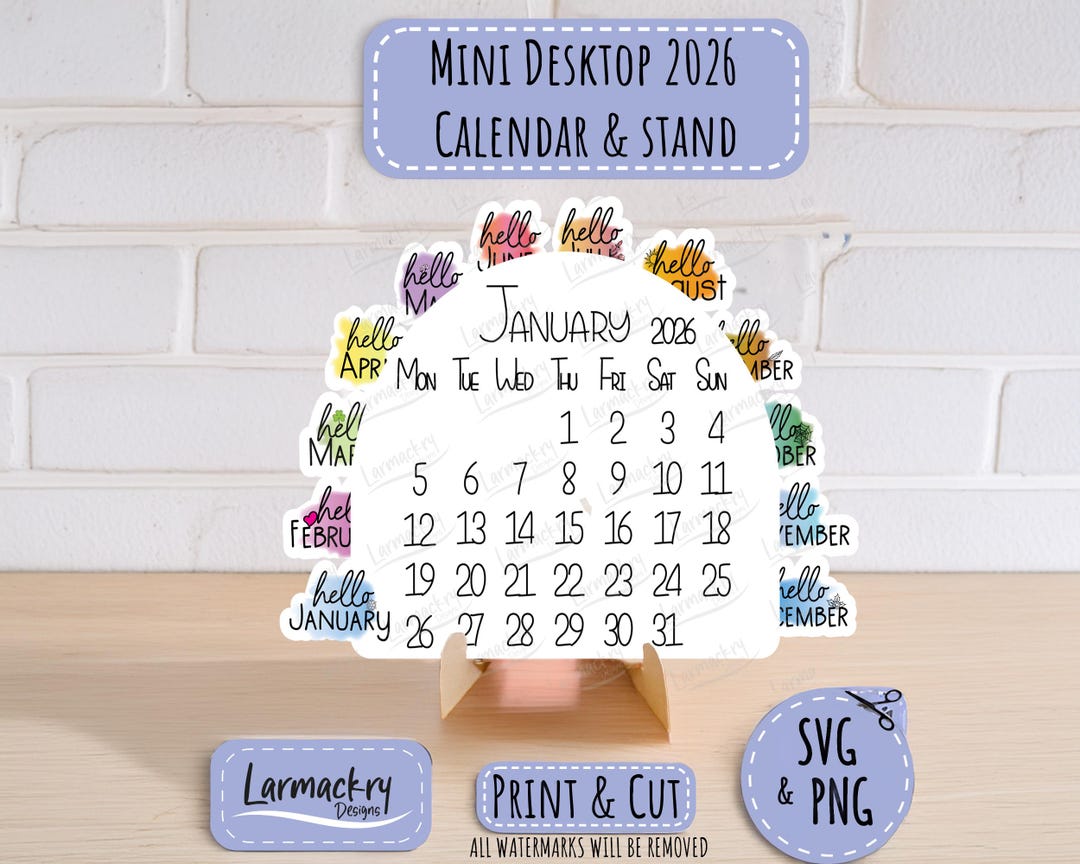Calendario SVG, archivo de impresión y corte de Cricut, mini calendario ...