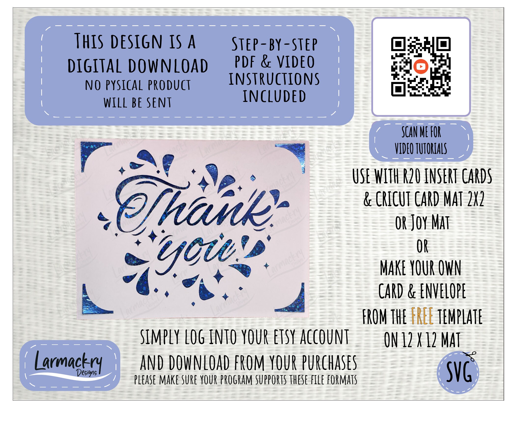 Thank You Card R20 Card Design Insert Card Template Cricut - Etsy