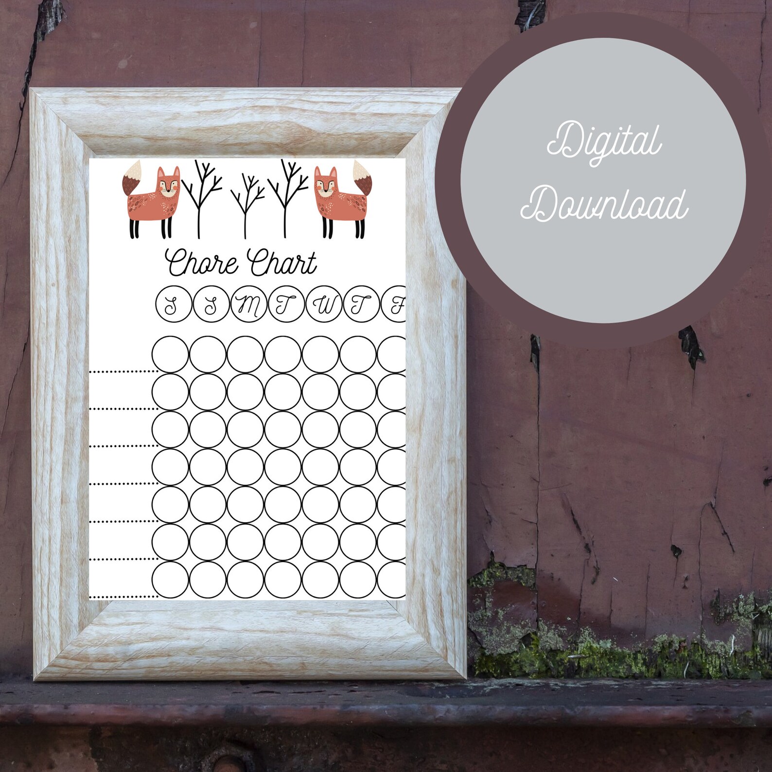 Simple Daily Chore Chart for Kids Toddlers Woodland Fox Trees Design - Etsy