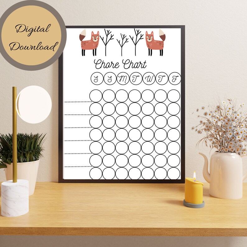 Simple Daily Chore Chart for Kids Toddlers Woodland Fox Trees Design - Etsy