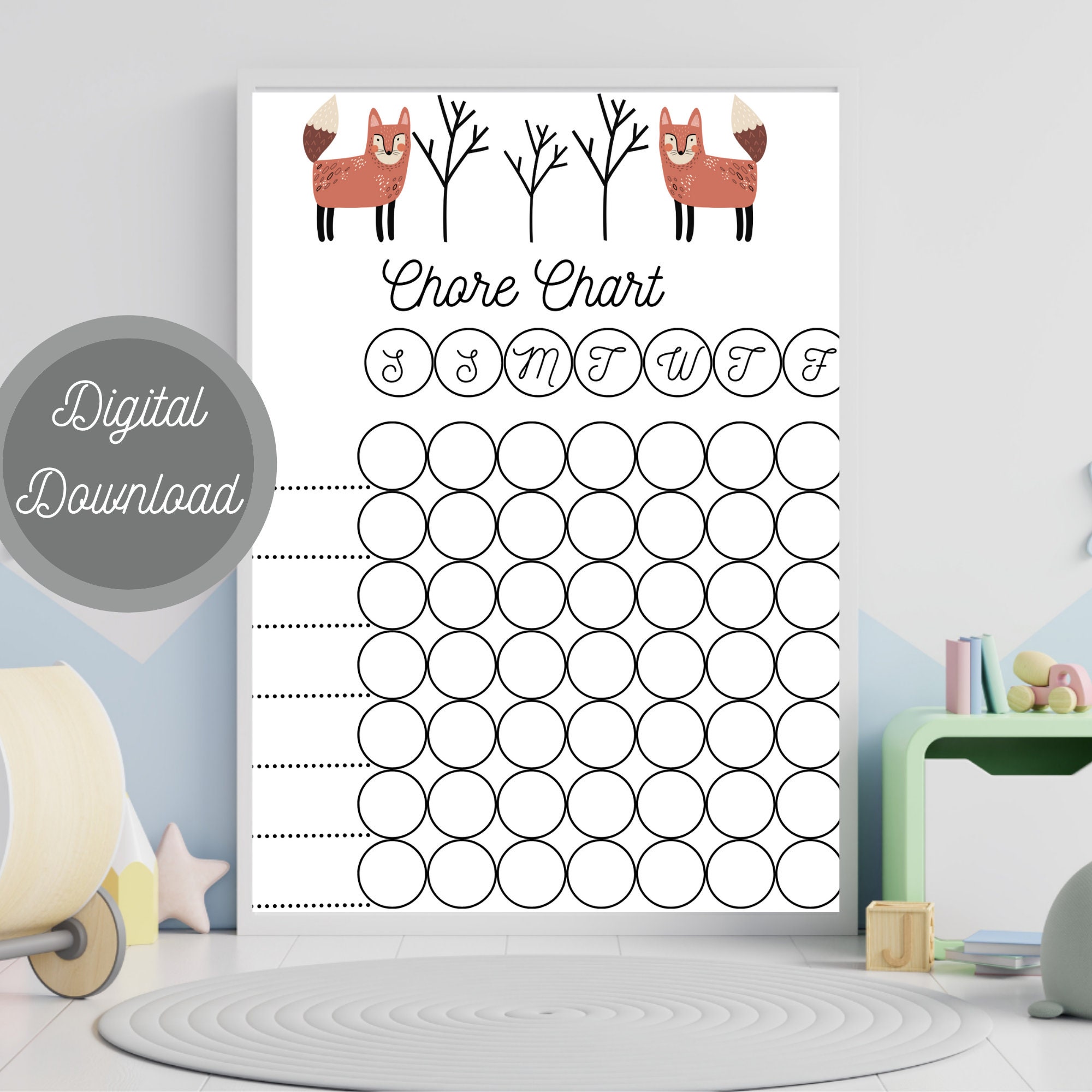 Simple Daily Chore Chart for Kids Toddlers Woodland Fox Trees Design - Etsy