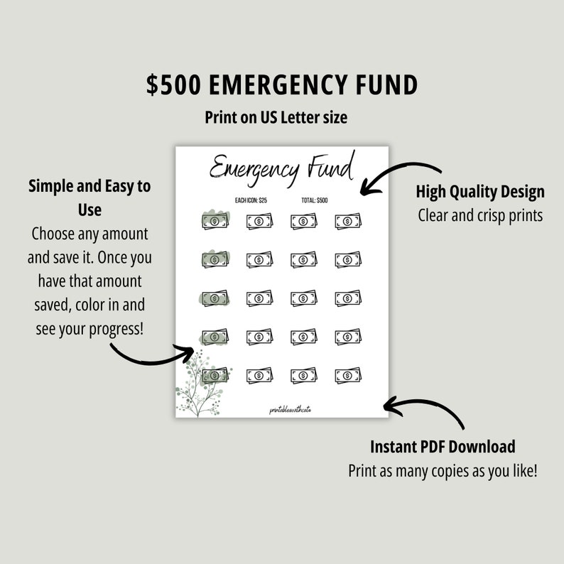 Printable PDF Emergency Fund ︱500 Savings Challenge ︱US Letter Size ...