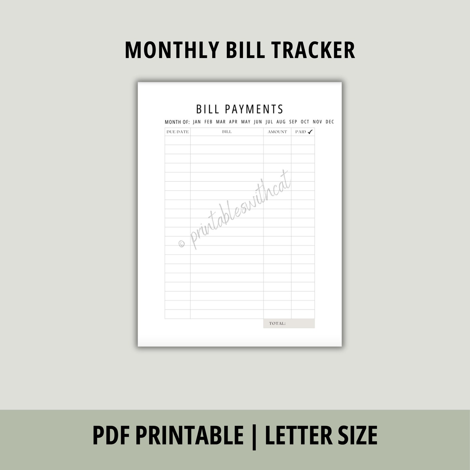 Monthly Bill Tracker Printable PDF Download US Letter Size Bill Payment ...