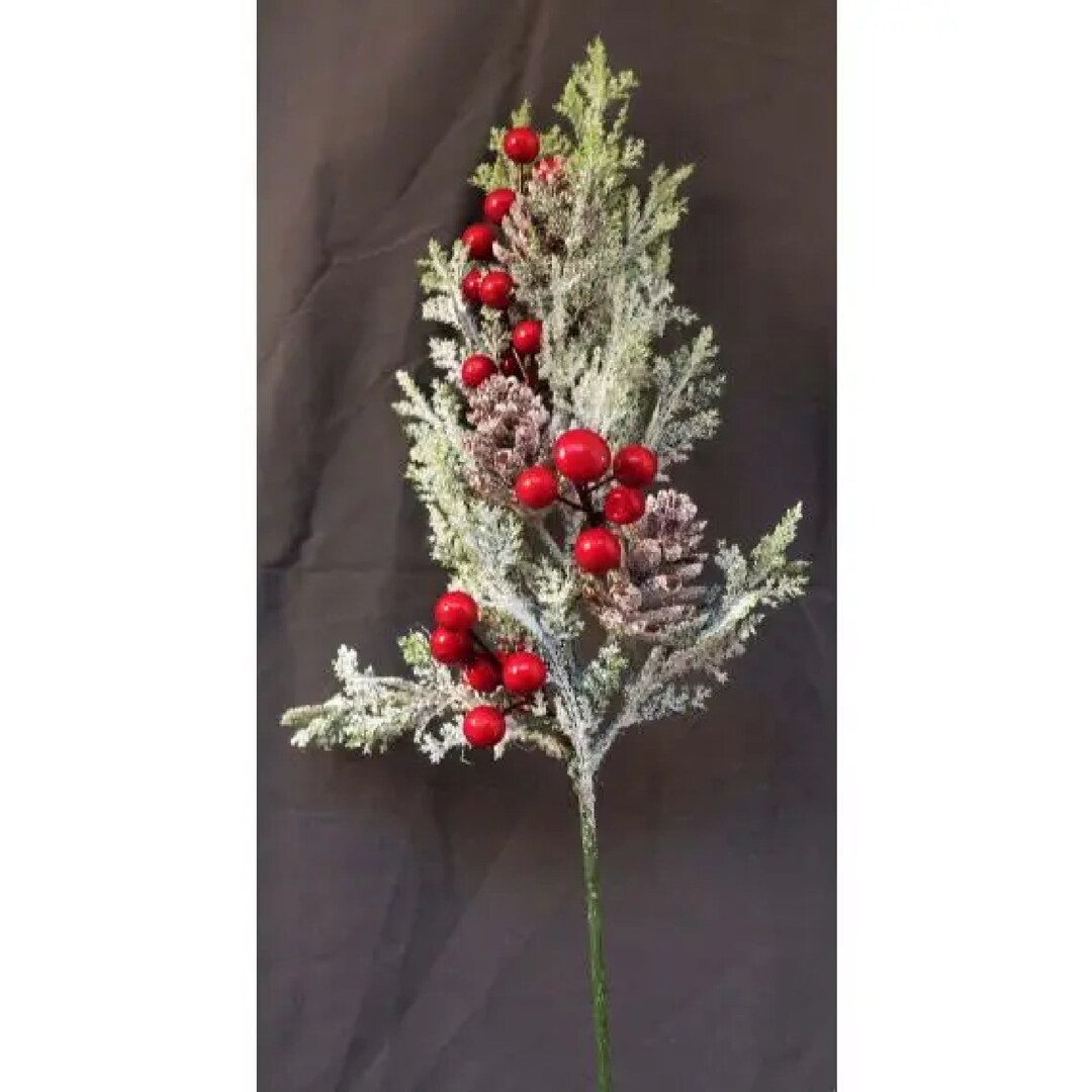 Christmas Evergreen Pick, Greenery, Christmas Spray, Flocked Pinecone ...