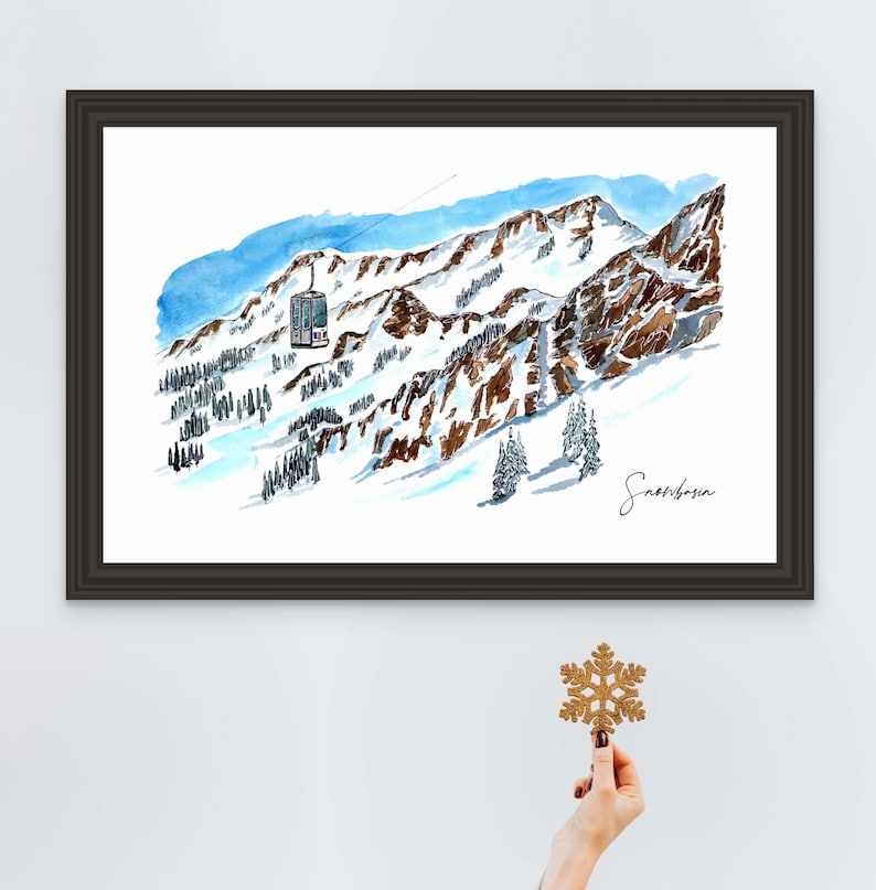 Snowbasin Allen Peak Tram Art: Watercolor Ski Resort Print - Etsy