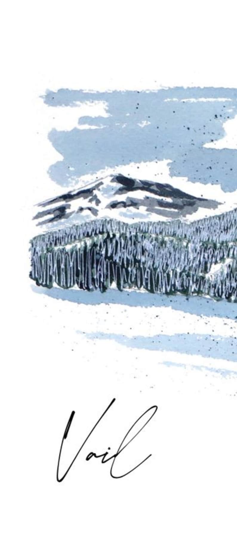 Skiing Paradise: Vail 'legendary Back Bowl' Watercolor and Ink Print ...