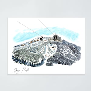 Jay Peak Face Chutes Tram Ski Resort - Watercolor and Ink Print, Jay ...