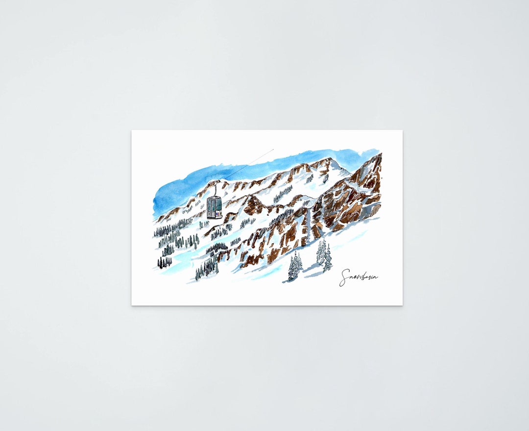 Snowbasin Allen Peak Tram Art: Watercolor Ski Resort Print - Etsy