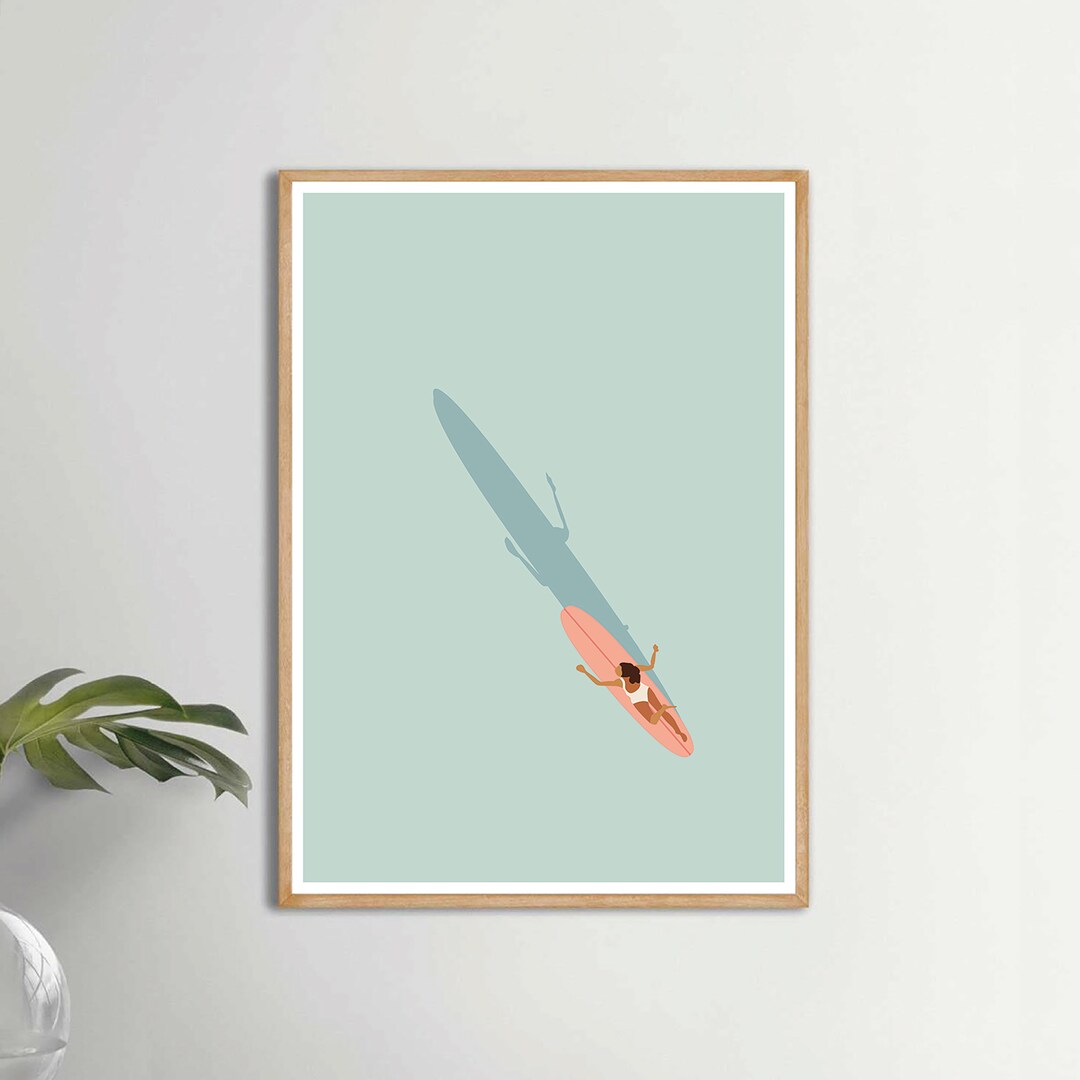 Golden Hour Surf, Female Surfer, Scandinavian Print, Wall Decor ...