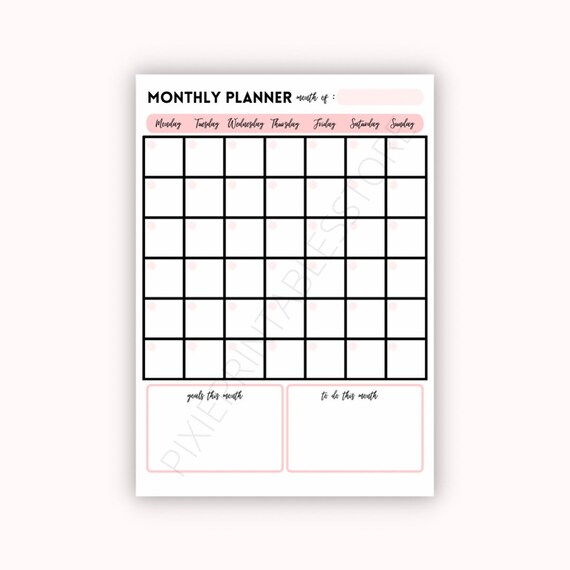 Pink Printable Monthly Planner // Productivity Planner | Etsy