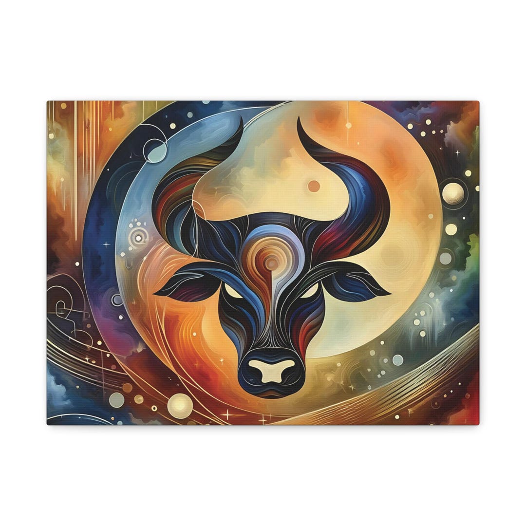 Taurus Bull Canvas, Zodiac Wall Art, Astrology Room Decor, Colorful ...