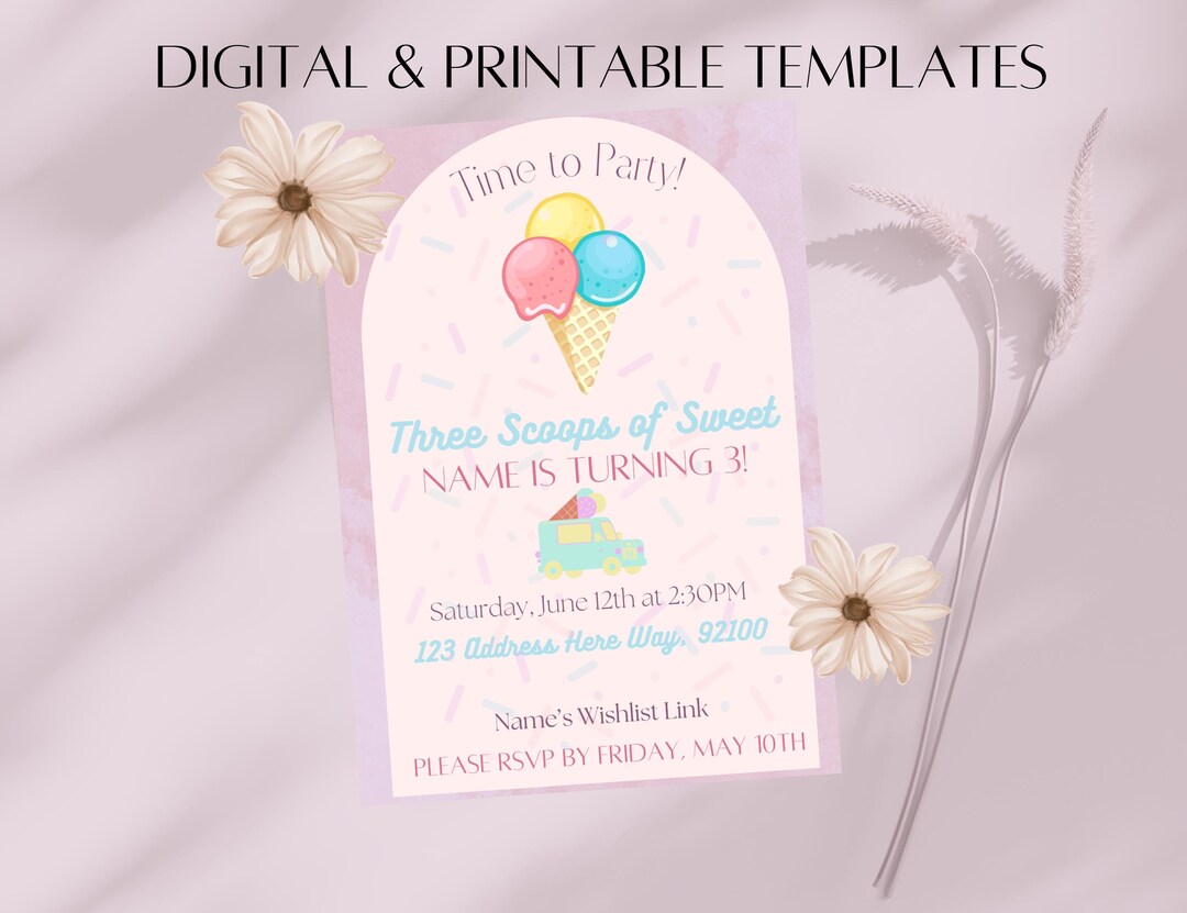 Three Scoops of Sweet 3rd Birthday Party Bundle | Ice Cream Theme ...