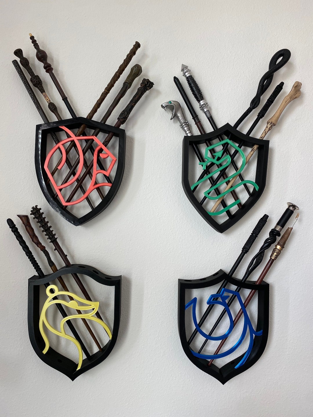 3D Printed Wand Holder: Houses Crest Display - Holds 6 Wands - Etsy