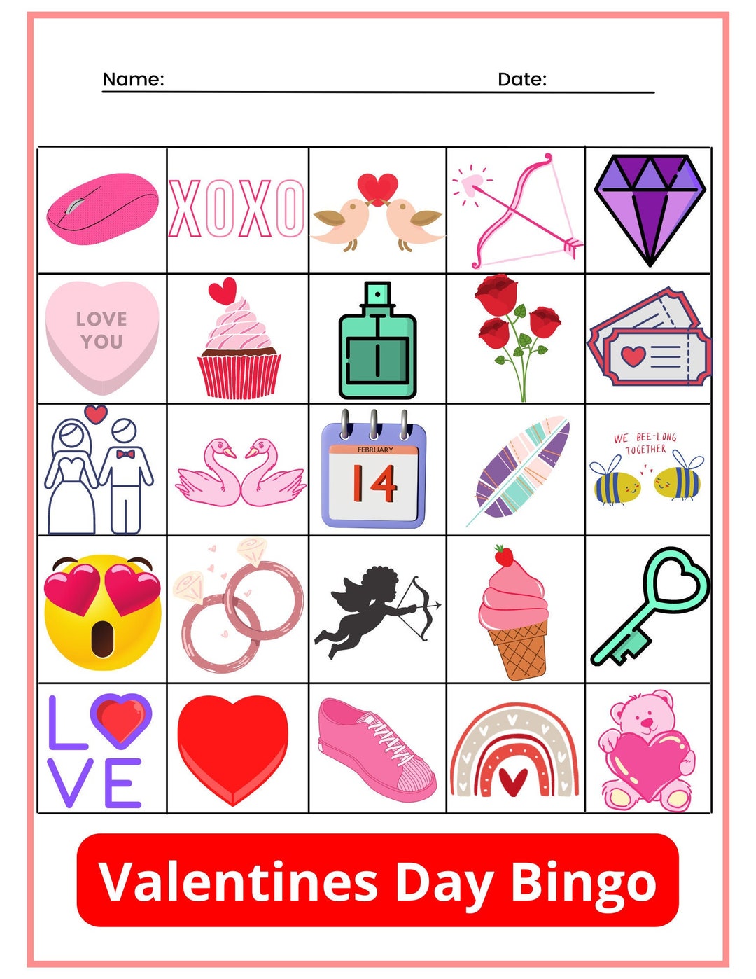 Printable Valentines Bingo Game/activity, Printables, Childrens Games ...