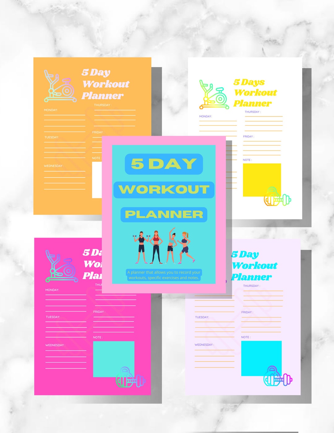 5 Day Workout Planner Printable PDF File Quick Print Easy - Etsy