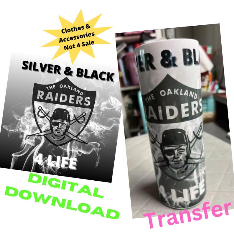 Raiders, 3 Transfers/digital Downloads, 1 for 20 Oz Skinny Tumbler, 1 ...
