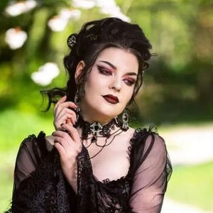 Royal Onyx Lace Necklace With Black and White Rhinestones With Draped ...