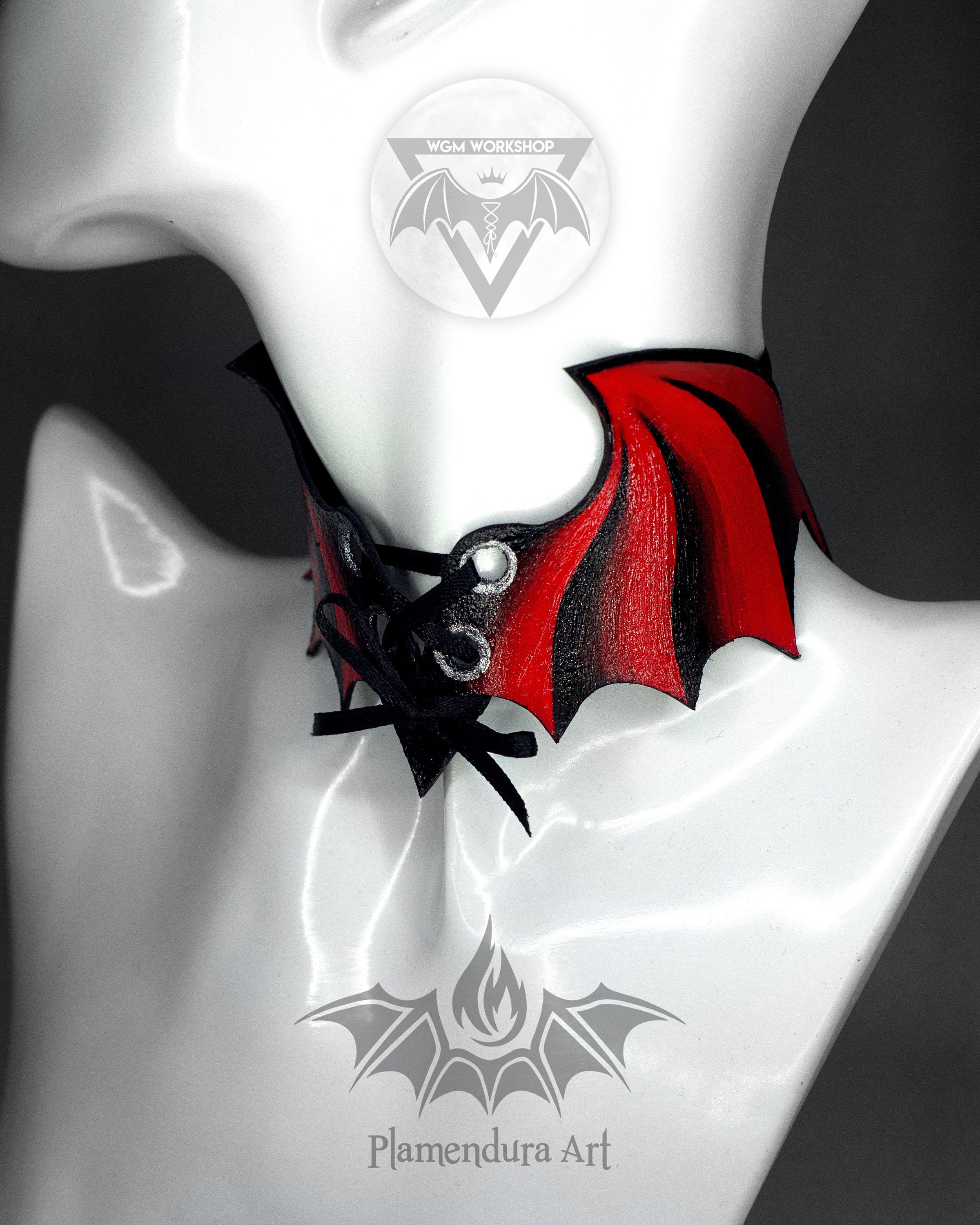RED BAT WINGS Corset Choker Handmade & Hand-painted Gothic Dark Artwork ...