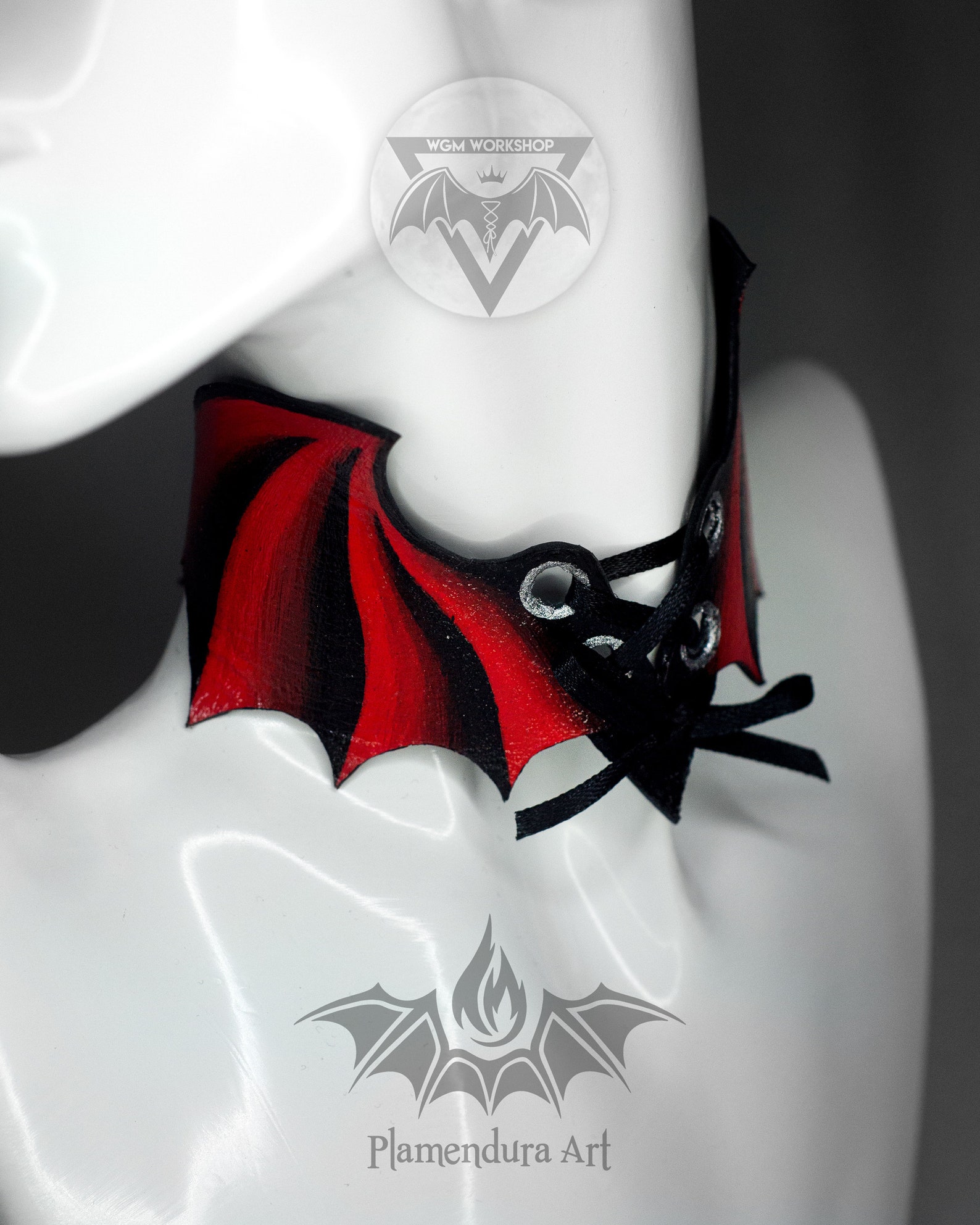 RED BAT WINGS Corset Choker Handmade & Hand-painted Gothic Dark Artwork ...