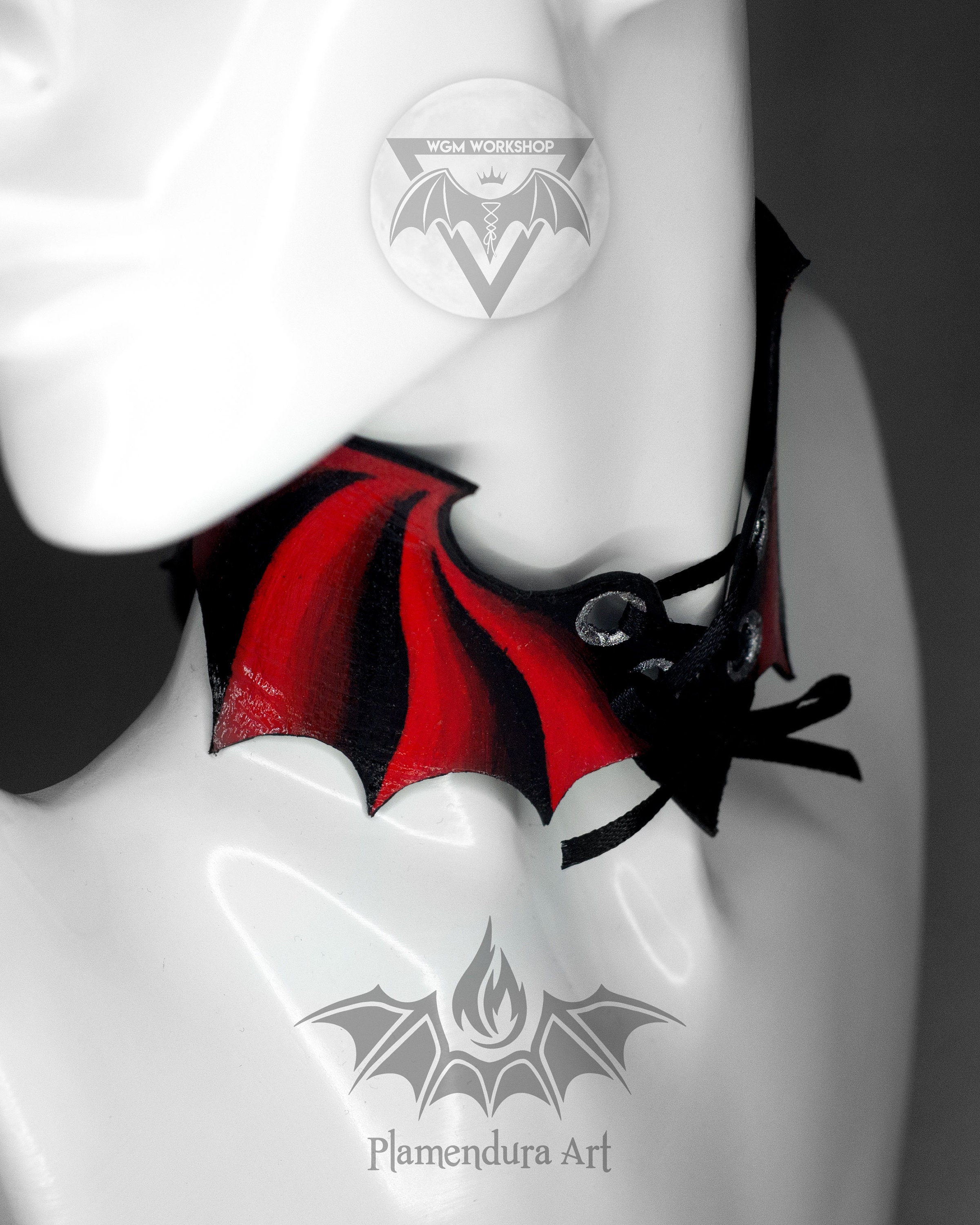 RED BAT WINGS Corset Choker Handmade & Hand-painted Gothic Dark Artwork ...