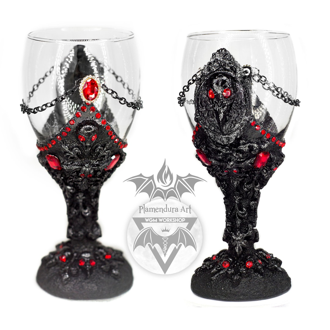 Raven Skulls One-of-a-kind Gothic Royalty Wine Glass Handmade ...